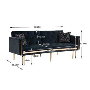 HomSof Black Loveseat Sleeper Bed, Small Couch for Bedroom, 2 Seater Mid Century Modern Velvet Sofa with Metal Legs