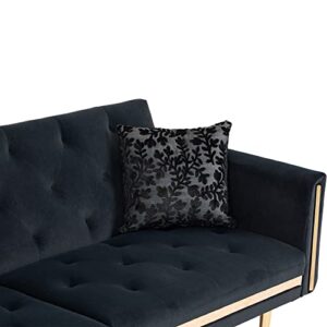 HomSof Black Loveseat Sleeper Bed, Small Couch for Bedroom, 2 Seater Mid Century Modern Velvet Sofa with Metal Legs