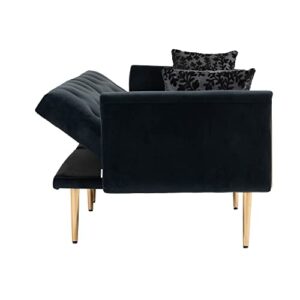 HomSof Black Loveseat Sleeper Bed, Small Couch for Bedroom, 2 Seater Mid Century Modern Velvet Sofa with Metal Legs