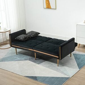 HomSof Black Loveseat Sleeper Bed, Small Couch for Bedroom, 2 Seater Mid Century Modern Velvet Sofa with Metal Legs