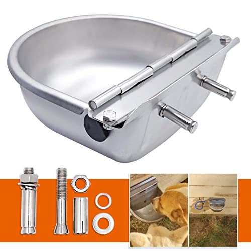 ZHEQOGZH Automatic Livestock Waterer Water Trough for Dog Pig Goat Chicken Stainless Steel Automatic Waterer Bowl with Float Valve Drain Plug Braided Hose-3/4 GHT (Brass Valve Bowl)