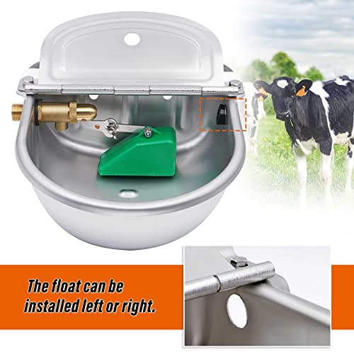 ZHEQOGZH Automatic Livestock Waterer Water Trough for Dog Pig Goat Chicken Stainless Steel Automatic Waterer Bowl with Float Valve Drain Plug Braided Hose-3/4 GHT (Brass Valve Bowl)