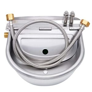 ZHEQOGZH Automatic Livestock Waterer Water Trough for Dog Pig Goat Chicken Stainless Steel Automatic Waterer Bowl with Float Valve Drain Plug Braided Hose-3/4 GHT (Brass Valve Bowl)