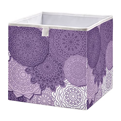 WELLDAY Storage Basket Purple Mandala Boho Foldable 11 x 11 x 11 In Cube Storage Bin Home Decor Organizer Storage Baskets Box for Toys, Books, Shelves, Closet, Laundry, Nursery