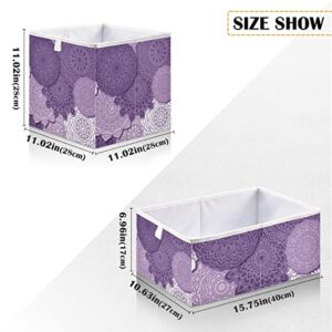 WELLDAY Storage Basket Purple Mandala Boho Foldable 11 x 11 x 11 In Cube Storage Bin Home Decor Organizer Storage Baskets Box for Toys, Books, Shelves, Closet, Laundry, Nursery