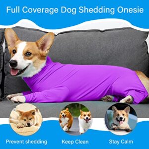 Etdane Dog Onesie After Surgery Pet Surgical Recovery Suit Anti Shedding Bodysuit for Female Male Dog Long Sleeve Claming Pajamas with Legs Purple/M