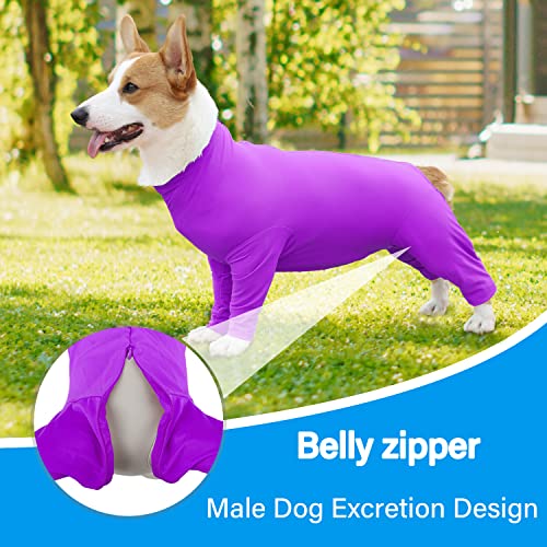 Etdane Dog Onesie After Surgery Pet Surgical Recovery Suit Anti Shedding Bodysuit for Female Male Dog Long Sleeve Claming Pajamas with Legs Purple/M