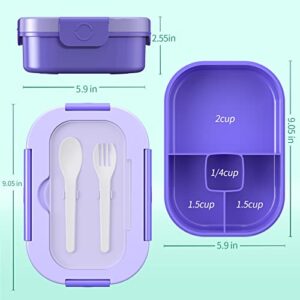 1300ML 4 Compartment Bento Box for Kids with Cutlery, Lunch Containers for Kids/Adults/Toddler, Microwave/Dishwasher/Refrigerator Safe, Leak Proof, BPA Free (Purple)