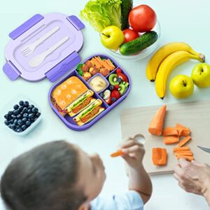 1300ML 4 Compartment Bento Box for Kids with Cutlery, Lunch Containers for Kids/Adults/Toddler, Microwave/Dishwasher/Refrigerator Safe, Leak Proof, BPA Free (Purple)