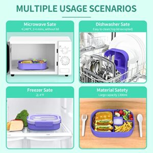 1300ML 4 Compartment Bento Box for Kids with Cutlery, Lunch Containers for Kids/Adults/Toddler, Microwave/Dishwasher/Refrigerator Safe, Leak Proof, BPA Free (Purple)