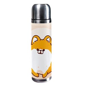 sdfsdfsd 17 oz vacuum insulated stainless steel water bottle sports coffee travel mug flask genuine leather wrapped bpa free, happy pomeranian dog cartoon illustration