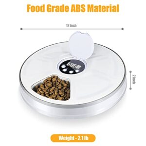 Depets Automatic Cat Feeder, Automatic Dog Feeder with Timer, Auto Food Dispenser with Sound Reminder, 6 Meals Portion Control Pet Feeder, Automatic Pet Feeder for Cats Small Dogs, Batteries Supply