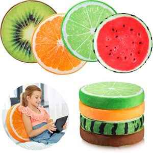 coume 4 pcs 15.7 inch round fruit pillows stuffed throw pillows 3d watermelon kiwi lemon orange decorative floor cushions chair toy seat floor seat cushions for kids couch sofa classroom