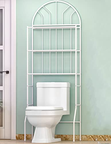 GMSLuu 3 Shelf Bathroom Space Saver, Over The Toilet Rack Bathroom Corner Stand Storage Organizer Accessories, Toilet Stand Shelves with Hanging Rod, 69x25x13 inch Bathroom Tower Shelf, White