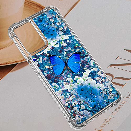 CAIYUNL for Samsung Galaxy A13 4G Case [Not fit A13 5G]with Screen Protector,Girls Women Cute Glitter Liquid Floating Soft TPU Shockproof Protective Phone Case for Samsung Galaxy A13 4G-Blue Butterfly