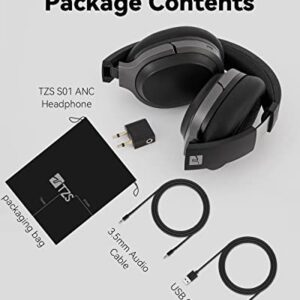 TZS Active Noise Cancelling Headphones, Wireless Over Ear Bluetooth Headphones - 50H Playtime Hi-Fi Stereo Dynamic Deep Bass, Soft Earmuffs Headset with HD Mic for Computer, Travel, Home, Office