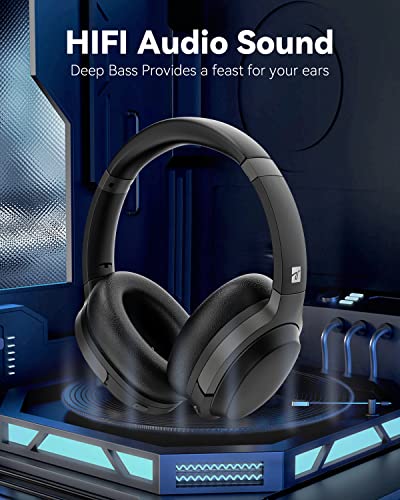 TZS Active Noise Cancelling Headphones, Wireless Over Ear Bluetooth Headphones - 50H Playtime Hi-Fi Stereo Dynamic Deep Bass, Soft Earmuffs Headset with HD Mic for Computer, Travel, Home, Office