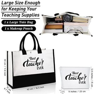 Sieral 3 Pcs Teacher Gifts for Women Best Teacher Ever Teacher Tote Bag Stainless Steel Tumble 20oz Canvas Makeup Bags Zippered Pouch Teacher Teacher Appreciation Gifts for Teachers Women