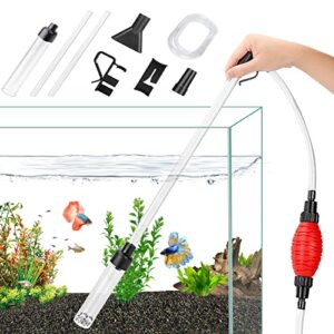 fishkeeper aquarium vacuum gravel cleaner, 80gph/256gph fish tank siphon gravel cleaner kit sand cleaner/water changer/remove dirt with hanging clip & flow control clamp