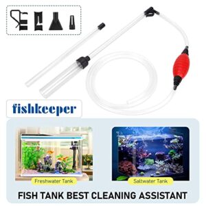 fishkeeper Aquarium Vacuum Gravel Cleaner, 80GPH/256GPH Fish Tank Siphon Gravel Cleaner Kit Sand Cleaner/Water Changer/Remove Dirt with Hanging Clip & Flow Control Clamp