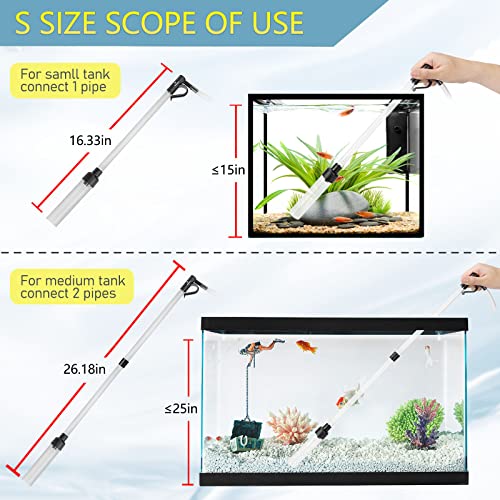 fishkeeper Aquarium Vacuum Gravel Cleaner, 80GPH/256GPH Fish Tank Siphon Gravel Cleaner Kit Sand Cleaner/Water Changer/Remove Dirt with Hanging Clip & Flow Control Clamp