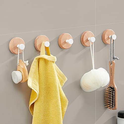 DSWINCE 4pack Decorative Wood Wall Hook Coat Hooks for Hanging Adhesive Waterproof Wall Hook Clothes Bag Key Hanger Hook Bedroom Kitchen Bathroom Door Robe Towel Hooks-White