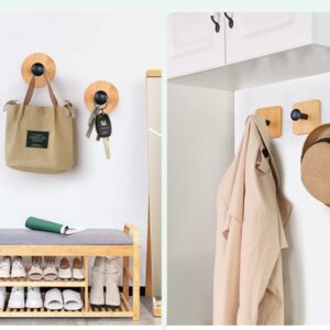 DSWINCE 4pack Decorative Wood Wall Hook Coat Hooks for Hanging Adhesive Waterproof Wall Hook Clothes Bag Key Hanger Hook Bedroom Kitchen Bathroom Door Robe Towel Hooks-White