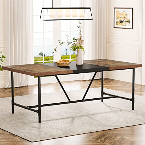 Tribesigns 70.8 x 35.4 inch Large Dining Table for 6-8, Industrial Rustic Kitchen Dining Room Table, Rectangle Dinner Table with Tube Metal Frame for Kitchen, Living Room, Brown