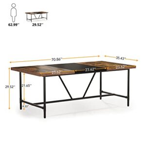 Tribesigns 70.8 x 35.4 inch Large Dining Table for 6-8, Industrial Rustic Kitchen Dining Room Table, Rectangle Dinner Table with Tube Metal Frame for Kitchen, Living Room, Brown