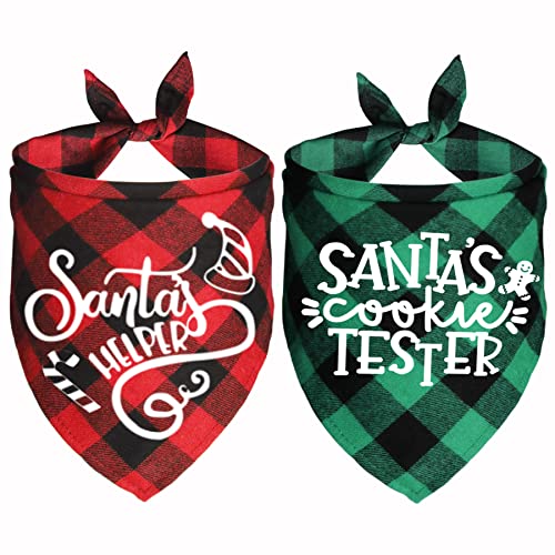 JOTFA 2 Pack Christmas Dog Bandanas, Holiday Christmas Plaid Dog Puppy Bandana Scarf Costume for Small Medium Large Dogs Pets