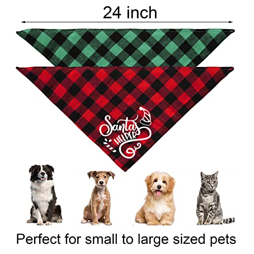 JOTFA 2 Pack Christmas Dog Bandanas, Holiday Christmas Plaid Dog Puppy Bandana Scarf Costume for Small Medium Large Dogs Pets