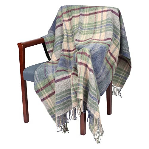 Genuine Irish, 100% Wool Throw & Toss Blanket, Traditional Plaid Print, Soft Warm Heirloom Quality Lambswool, Imported from Ireland, 54" x 72" Inches, Green/Camel/Burgundy