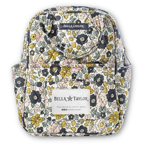 Bella Taylor Country Floral Feedsack Collection, Quilted Cotton Food Safe PEVA Lined Lunch Tote for Women and Girls, Delicate Floral Charcoal