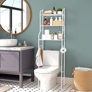 over the toilet storage rack,3-tier industrial bathroom storage shelf with steel frame above toilet storage shelf floor free standing anti-tilt metal frame shelf organizer bathroom furniture,white