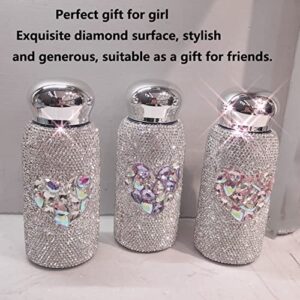 Thermos Cup Travel Mug Bling Rhinestone Shinning Water Bottle Stainless Steel Diamond Flask Vacuum Bottle for Christmas Birthday Valentine's Day Birthday Gift,Pink