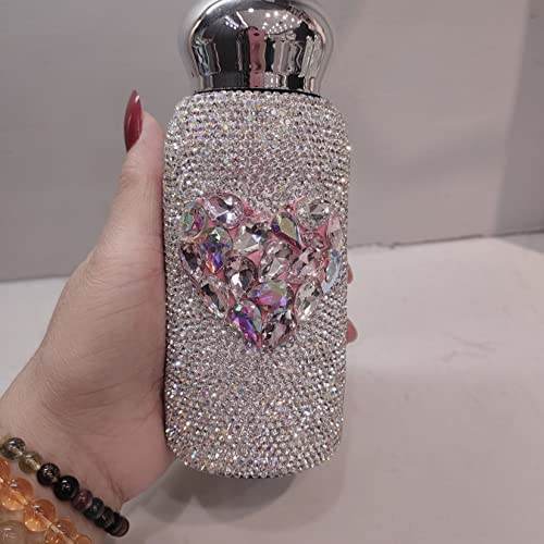 Thermos Cup Travel Mug Bling Rhinestone Shinning Water Bottle Stainless Steel Diamond Flask Vacuum Bottle for Christmas Birthday Valentine's Day Birthday Gift,Pink