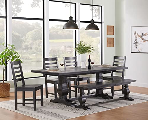 Martin Svensson Home Napa Solid Wood Black Trestle Extendable Leaf Dining Table