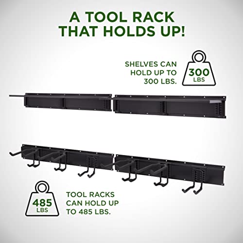 RaxGo Garage Tool Storage Rack With Wall Shelf, 12 Piece Garage Organizer, Metal, Wall mounted, Hanger for Power Tools, Mop, Garden Rakes, Shovels & More