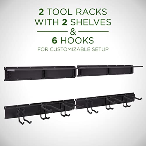 RaxGo Garage Tool Storage Rack With Wall Shelf, 12 Piece Garage Organizer, Metal, Wall mounted, Hanger for Power Tools, Mop, Garden Rakes, Shovels & More