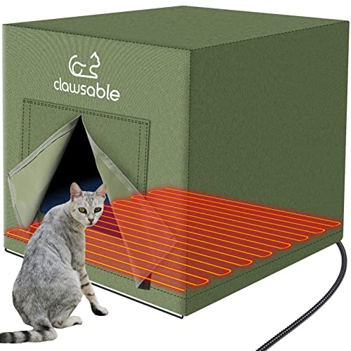 Large Heated Cat House for Outdoor Cats in Winter, Anti-Soaking Insulated Cat House, Elevated & Weatherproof, Warm Cat Shelter with Heating Pad, Outside House Feral Barn Cat (Heated, Large Cuboid)