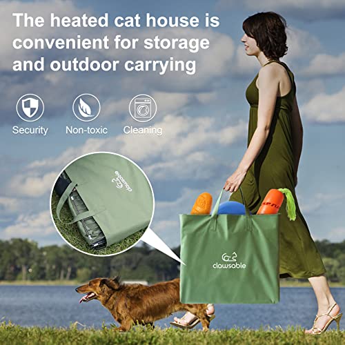 Large Heated Cat House for Outdoor Cats in Winter, Anti-Soaking Insulated Cat House, Elevated & Weatherproof, Warm Cat Shelter with Heating Pad, Outside House Feral Barn Cat (Heated, Large Cuboid)