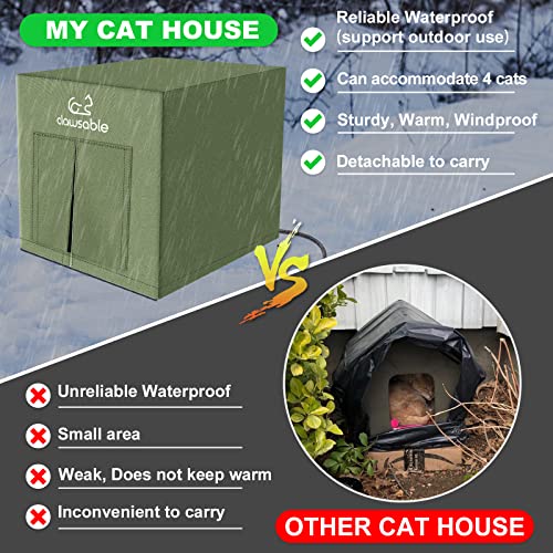 Large Heated Cat House for Outdoor Cats in Winter, Anti-Soaking Insulated Cat House, Elevated & Weatherproof, Warm Cat Shelter with Heating Pad, Outside House Feral Barn Cat (Heated, Large Cuboid)