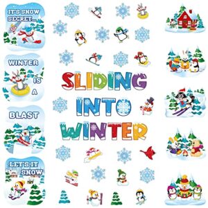 72 pcs winter mix cut outs winter wonderland cutouts penguin snowflake snowman paper cutouts with glue point dots winter bulletin board set for classroom decor school christmas winter party supplies