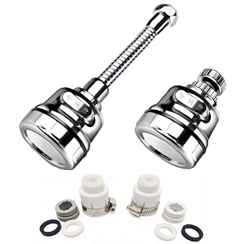 Swivel Faucet Aerators 360 Degree Kitchen Sink Aerators,Kitchen Faucet Sprayer Head Attachment,3 Mode Adjustable Kitchen Sink Tap Head Water Saving Extend Nozzle(2pcs)