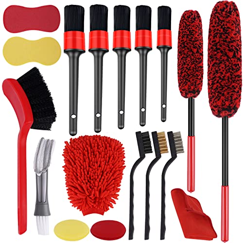 TIKKRUI Car Detailing Brush Set 18pcs Car Interior Detailing Kit Car Wash Cleaning Tool Kit. All Purpose Cleaning, Including: Interior and Exterior, Dashboard, Wheel, Rims, Tires.