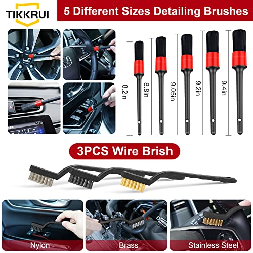 TIKKRUI Car Detailing Brush Set 18pcs Car Interior Detailing Kit Car Wash Cleaning Tool Kit. All Purpose Cleaning, Including: Interior and Exterior, Dashboard, Wheel, Rims, Tires.