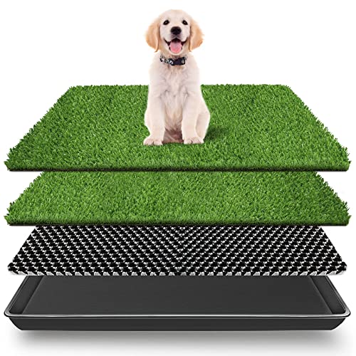 VKMUOI 19 x 23 in Dog Grass Pad with Tray Pet Training Pads with Tray Reusable Fake Grass for Dog to Pee on Dog Litter Box-Indoor/Outdoor Dog Potty Tray with Pee Pads