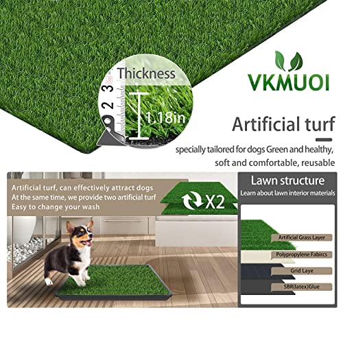 VKMUOI 19 x 23 in Dog Grass Pad with Tray Pet Training Pads with Tray Reusable Fake Grass for Dog to Pee on Dog Litter Box-Indoor/Outdoor Dog Potty Tray with Pee Pads