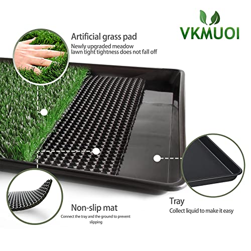 VKMUOI 19 x 23 in Dog Grass Pad with Tray Pet Training Pads with Tray Reusable Fake Grass for Dog to Pee on Dog Litter Box-Indoor/Outdoor Dog Potty Tray with Pee Pads