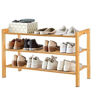 hiceeden 3 tier bamboo shoe rack, stackable shoe shelf storage organizer easy to assemble shoe stand for closet, entryway, hallway, bedroom or living room